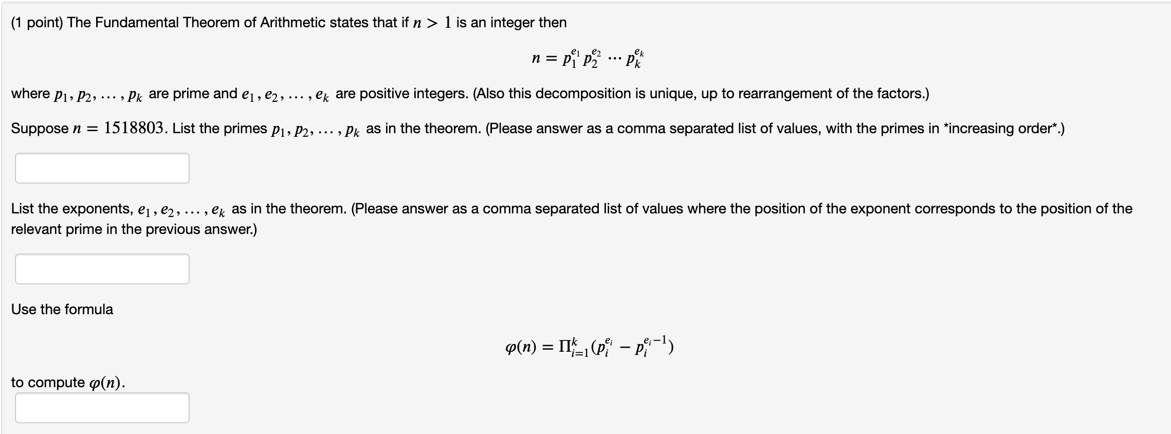 Solved (1 point) The Fundamental Theorem of Arithmetic | Chegg.com