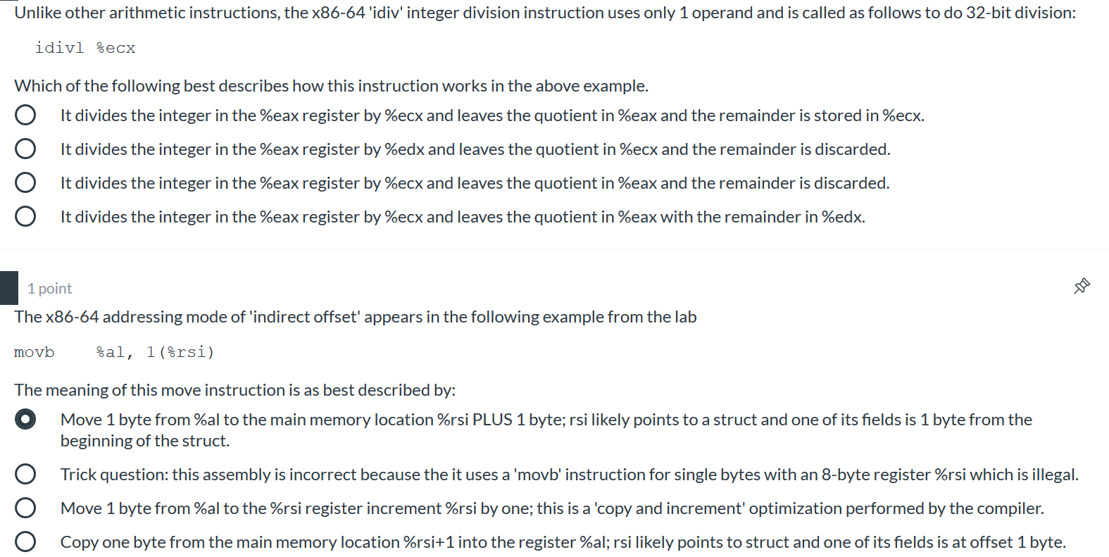 Solved 1 point What is the net effect of the following | Chegg.com