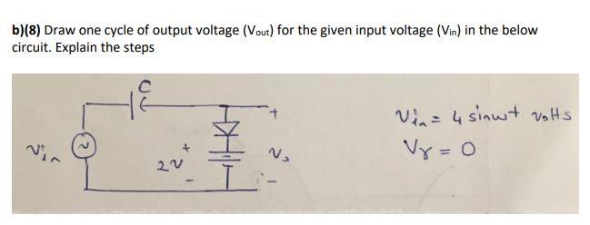 Solved b)(8) Draw one cycle of output voltage (Vout) for the | Chegg.com