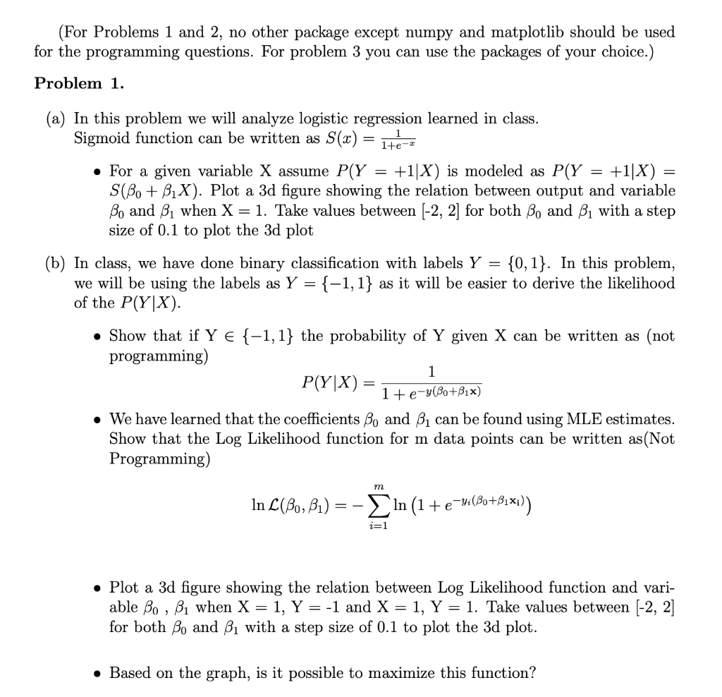 (For Problems 1 and 2, no other package except numpy | Chegg.com
