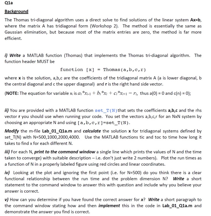 Solved Q1a The Thomas tri-diagonal algorithm uses a direct | Chegg.com