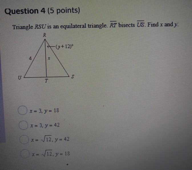 Solved Question 4 (5 points) Triangle RSU is an equilateral | Chegg.com