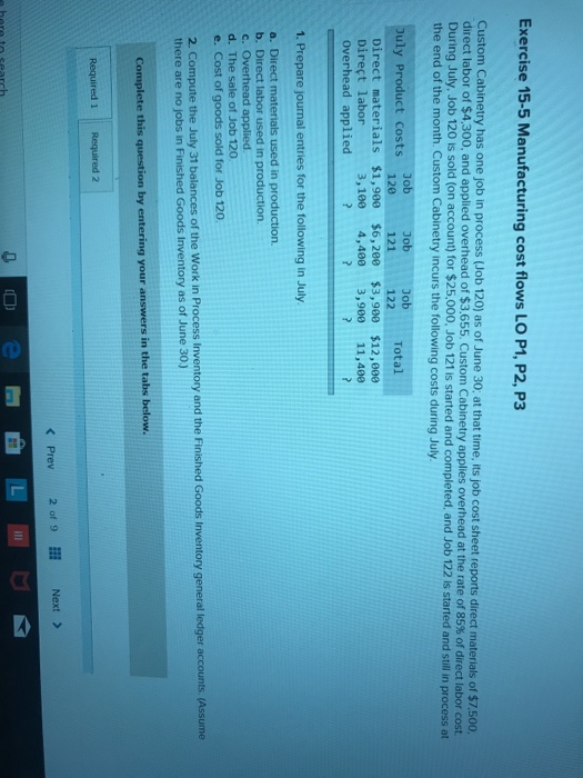 Solved Exercise 15-5 Manufacturing cost flows LO P1, P2, P3 | Chegg.com