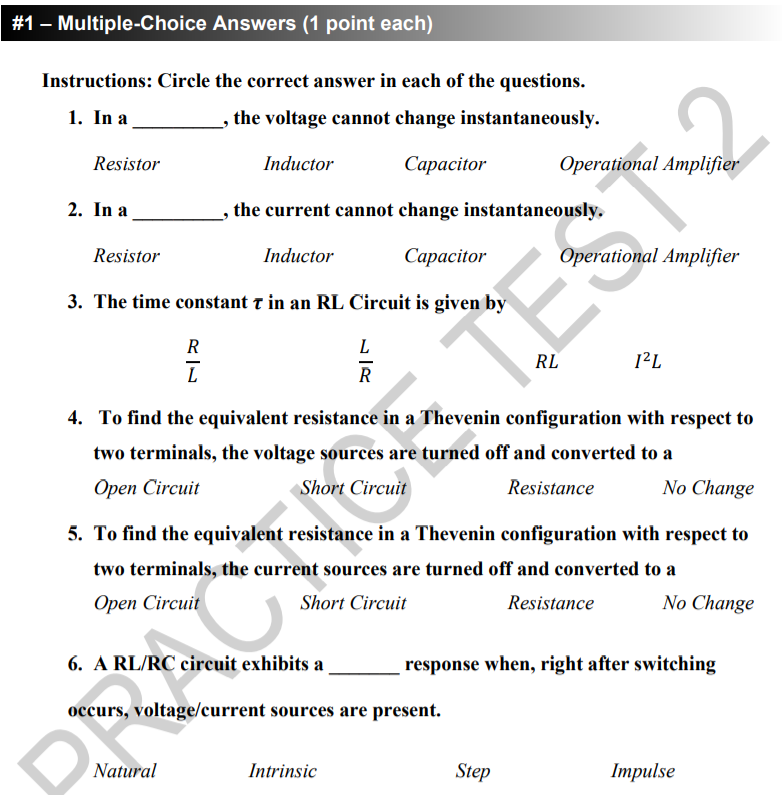 Solved #1 – Multiple-Choice Answers (1 point each) | Chegg.com