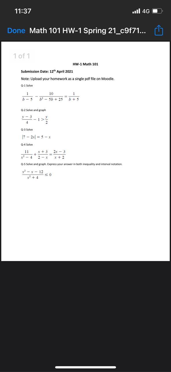 Solved 11:37 ..ll 4G Done Math 101 HW-1 Spring 21_c9f71... 1 | Chegg.com