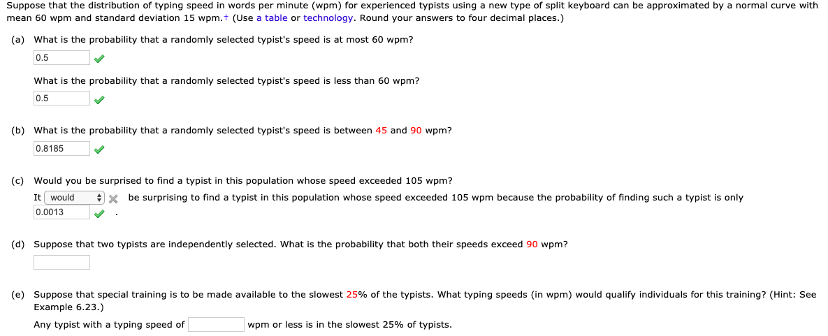 Solved Suppose that the distribution of typing speed in | Chegg.com