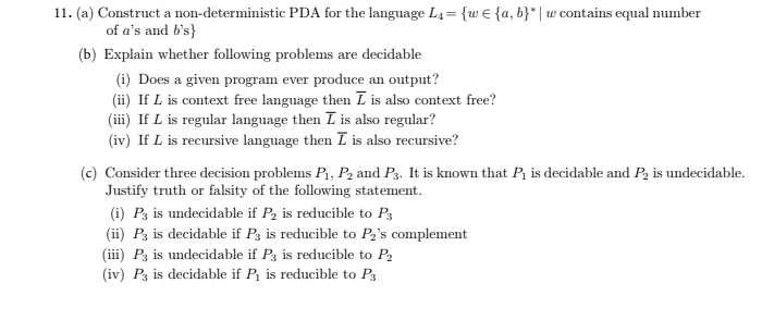 Solved 11. (a) Construct a non-deterministic PDA for the | Chegg.com