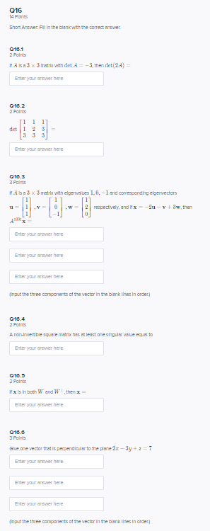 Solved Q16 14 Points Short Answer: Fill in the blank with | Chegg.com