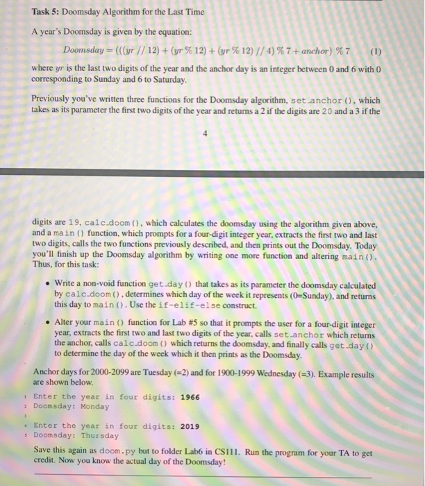 Solved Task S Doomsday Algorithm For The Last Time A Years 
