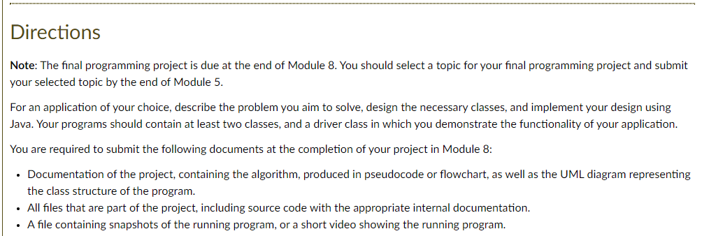 Solved Directions Note: The final programming project is due | Chegg.com