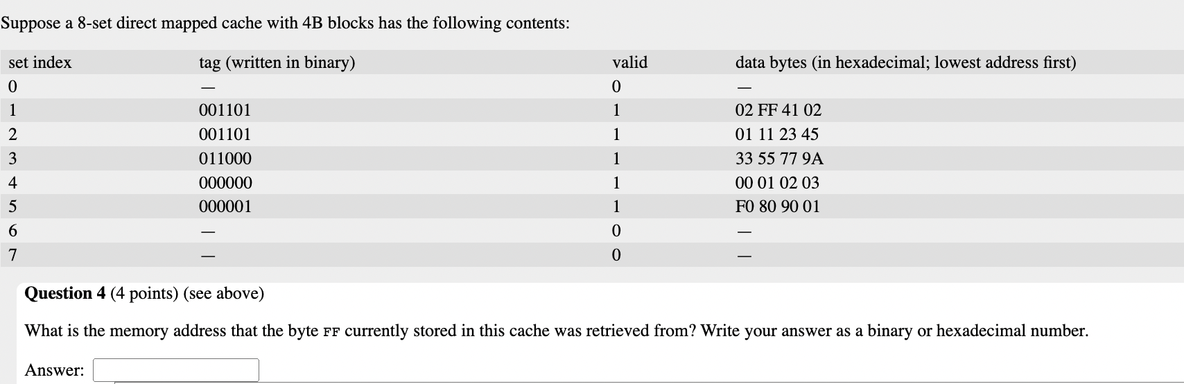 Solved Suppose a 8-set direct mapped cache with 4B blocks | Chegg.com