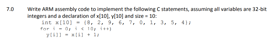 7.0 Write ARM assembly code to implement the | Chegg.com