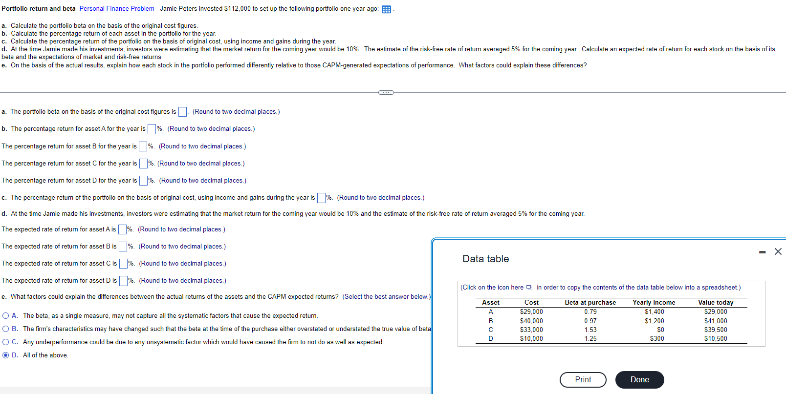 Solved a. ﻿Calculate the portfolio beta on the basis of the | Chegg.com