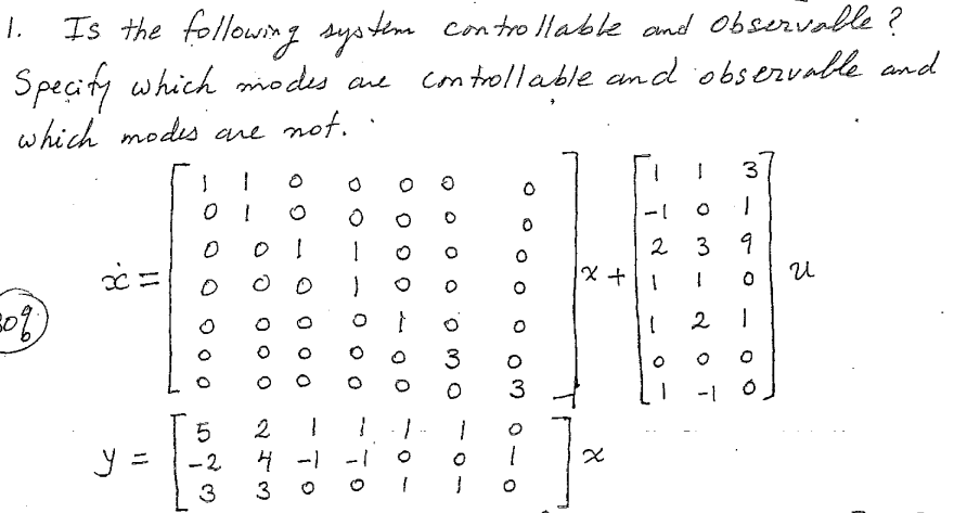 Solved Is the following system controllable and observalle? | Chegg.com