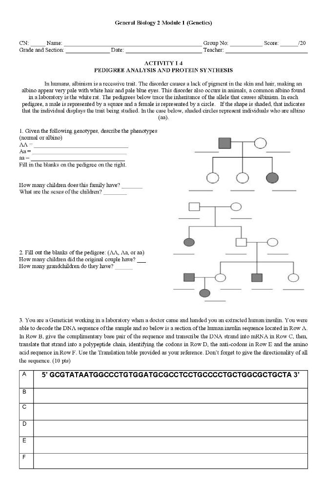 Solved General Biology 2 Module 1 (Genetics) Score: 20 CN | Chegg.com