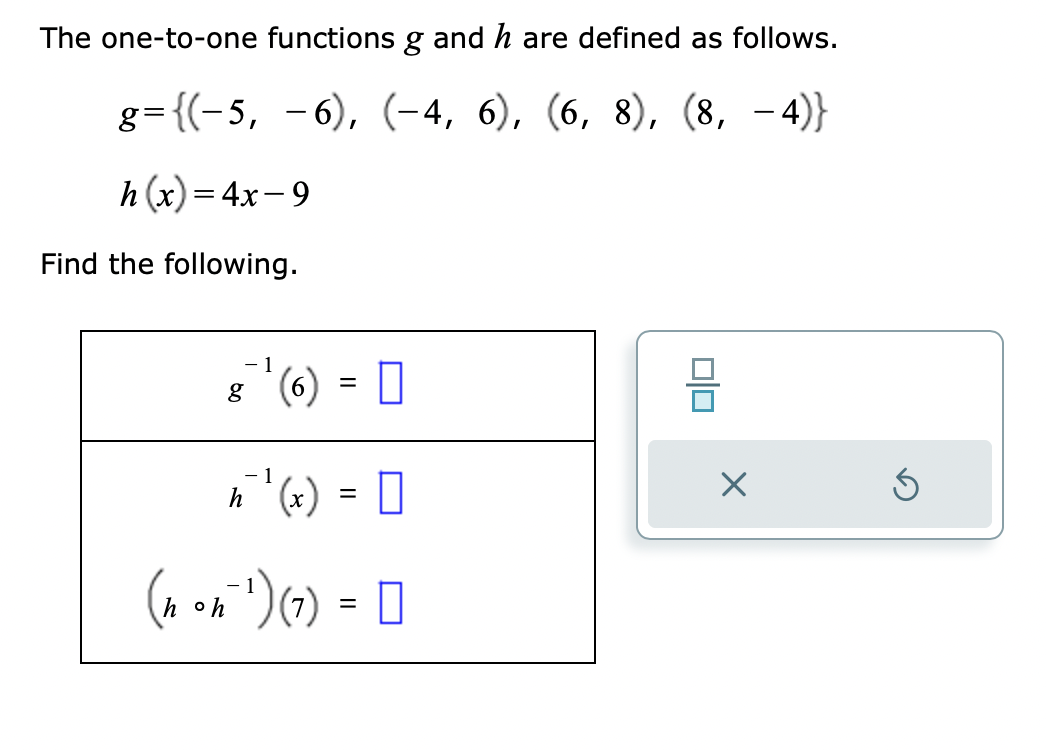 Solved The one-to-one functions g and h are defined as | Chegg.com