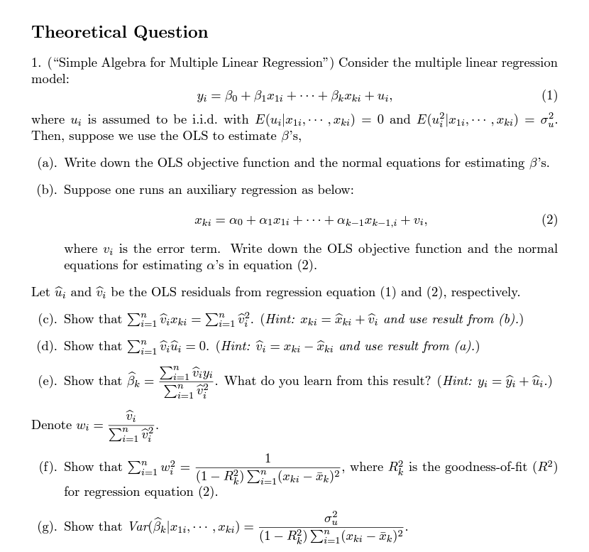 Solved Theoretical Question("Simple Algebra for Multiple | Chegg.com