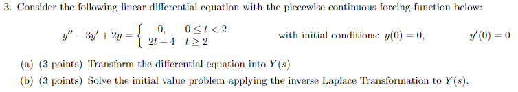 Solved 3. Consider the following linear differential | Chegg.com