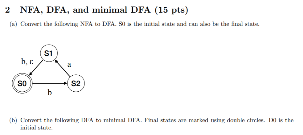 Solved 2 NFA, DFA, and minimal DFA (15 pts) (aConvert the | Chegg.com