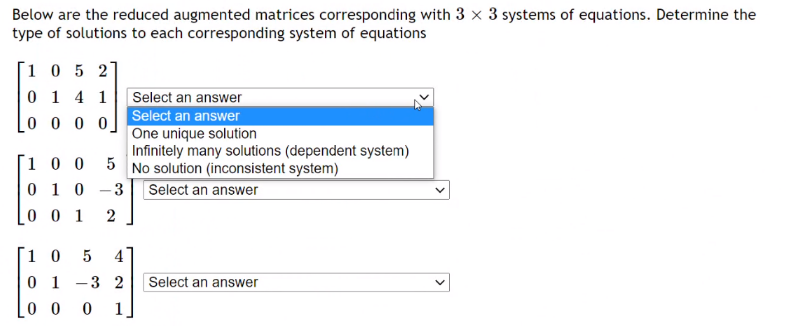 Solved Below are the reduced augmented matrices | Chegg.com