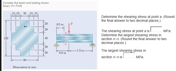 Solved Consider the beam and loading shown. Given: P= 71 kN | Chegg.com