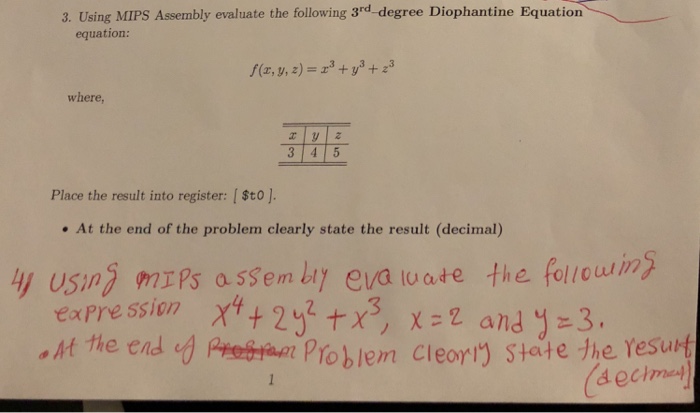 Solved 3. Using MIPS Assembly evaluate the following 3rd | Chegg.com