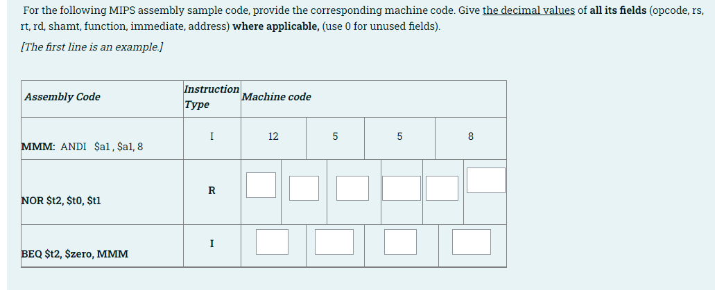 Solved For the following MIPS assembly sample code, provide | Chegg.com