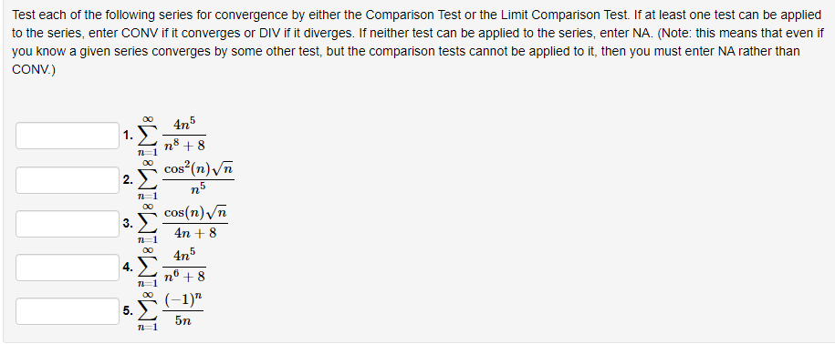 Solved Test each of the following series for convergence by | Chegg.com