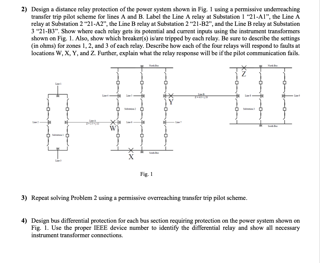 2) Design a distance relay protection of the power | Chegg.com