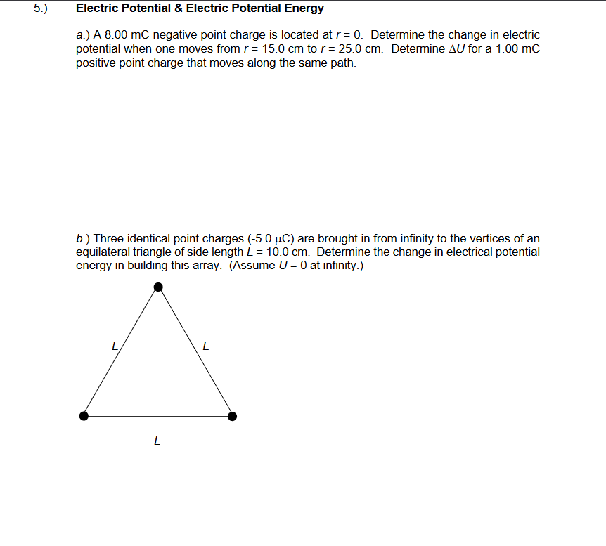 Solved 5.) Electric Potential & Electric Potential Energy | Chegg.com