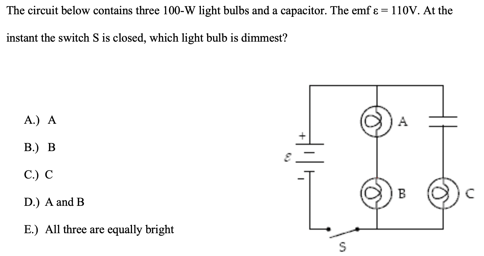 Solved The circuit below contains three 100-W light bulbs | Chegg.com