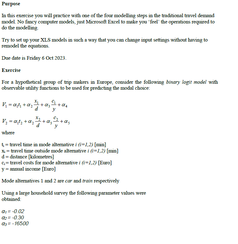 Solved The mode alternative specific parameter values are | Chegg.com