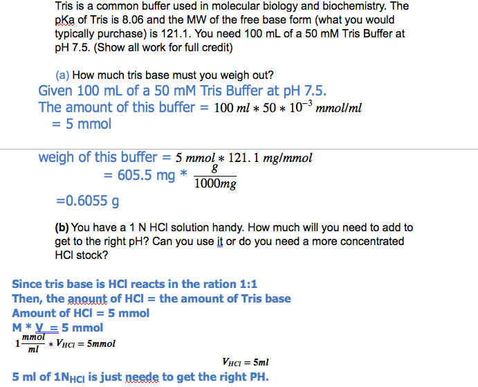 Solved Tris is a common buffer used in molecular biology and | Chegg.com