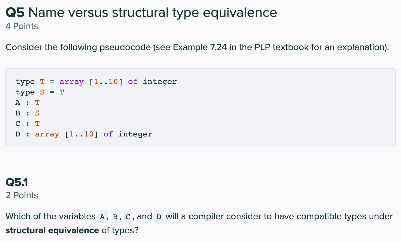 Q5 Name versus structural type equivalence 4 Points | Chegg.com