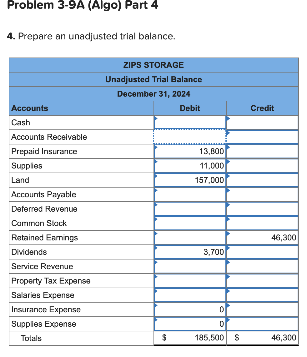 Solved Problem 3-9A (Algo) Complete the full accounting | Chegg.com