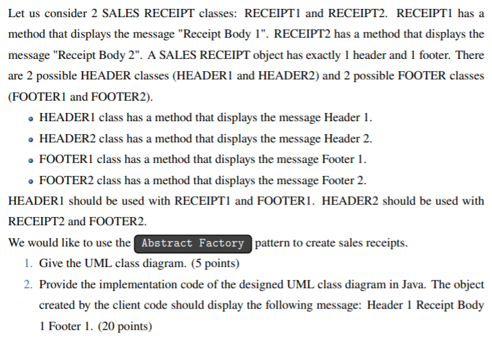 Let us consider 2 SALES RECEIPT classes: RECEIPTI and | Chegg.com