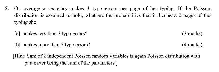 Solved . 5. On average a secretary makes 3 typo errors per | Chegg.com