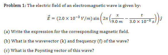 Solved Problem 1: The electric field of an electromagnetic | Chegg.com