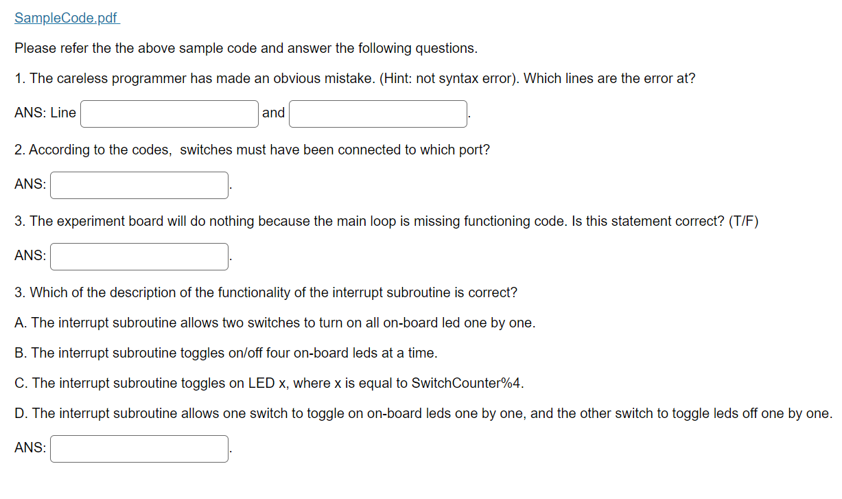 Solved SampleCode.pdf Please refer the the above sample code | Chegg.com