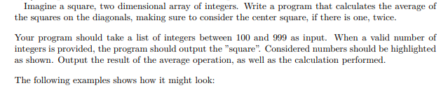 Solved Imagine a square, two dimensional array of integers. | Chegg.com