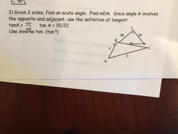 Solved 75。 3) Given 2 sides, find an acute angle. Find mDA. | Chegg.com