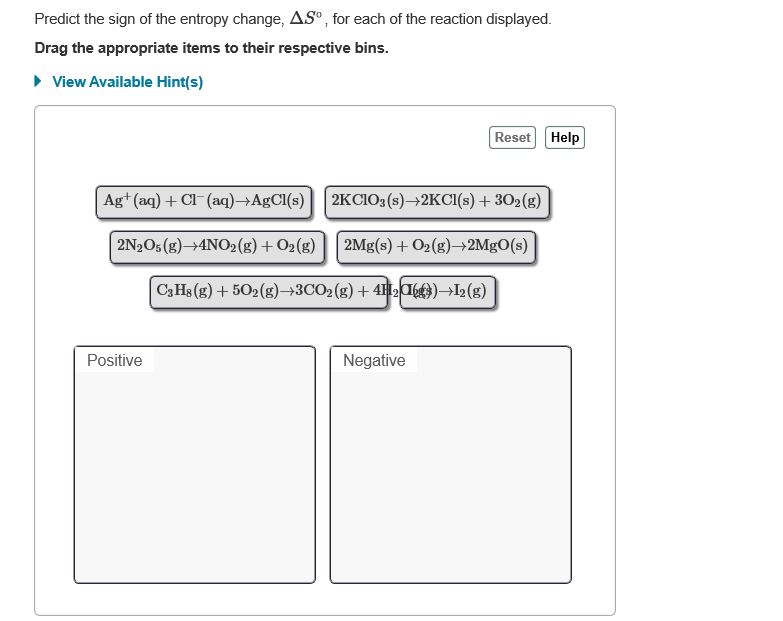 Solved Predict the sign of the entropy change, ASº, for each | Chegg.com