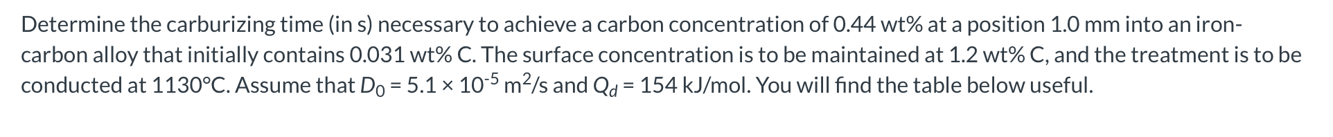 Solved Determine the carburizing time (in s) necessary to | Chegg.com