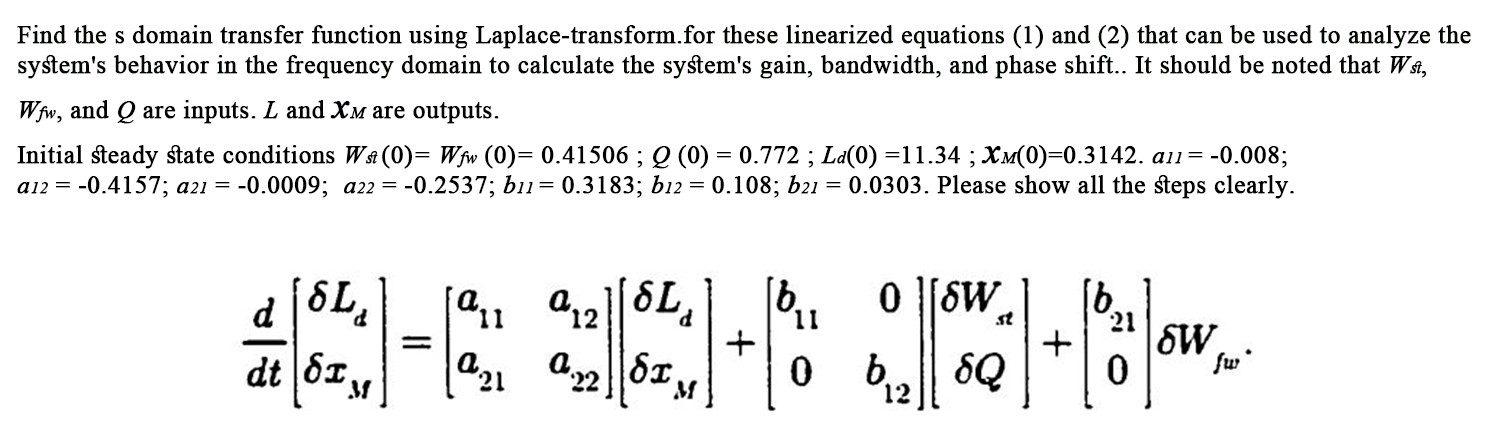 Solved I want the s domain transfer function for this linear | Chegg.com