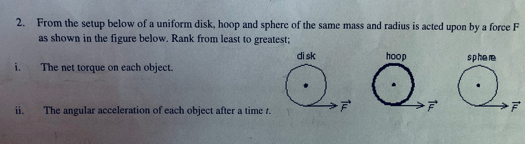Solved 2. From the setup below of a uniform disk, hoop and | Chegg.com