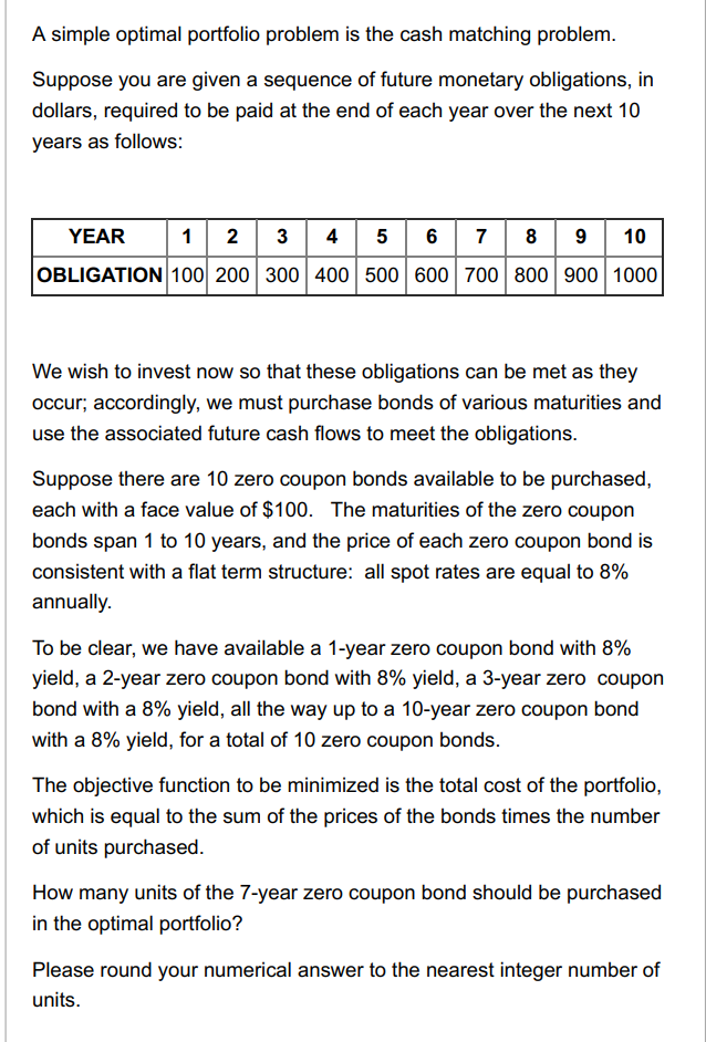 A simple optimal portfolio problem is the cash | Chegg.com