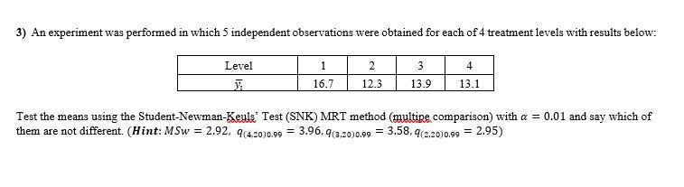 Solved 3) An experiment was performed in which 5 independent | Chegg.com