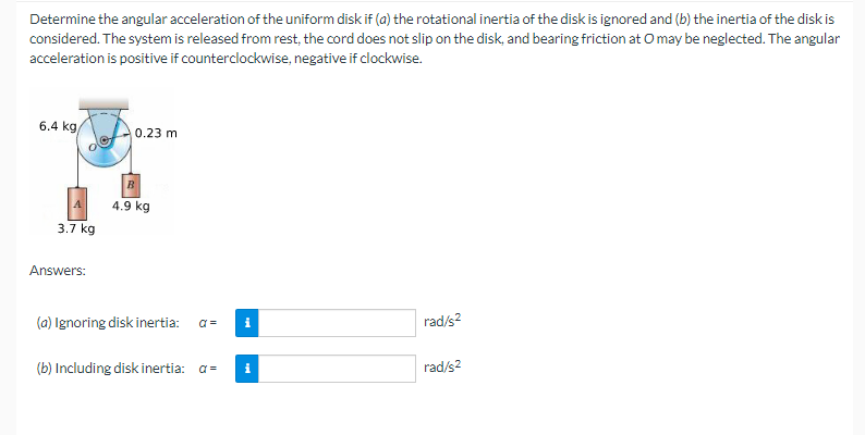 Solved Determine the angular acceleration of the uniform | Chegg.com