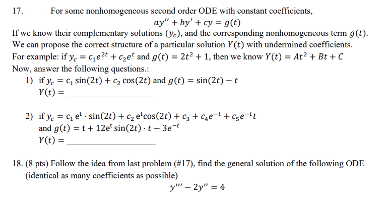 Solved 17. For some nonhomogeneous second order ODE with | Chegg.com