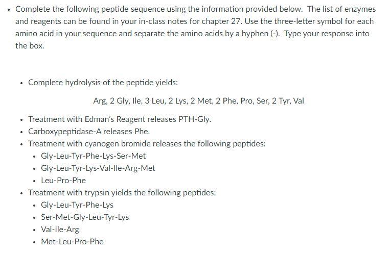 Solved - Complete the following peptide sequence using the | Chegg.com